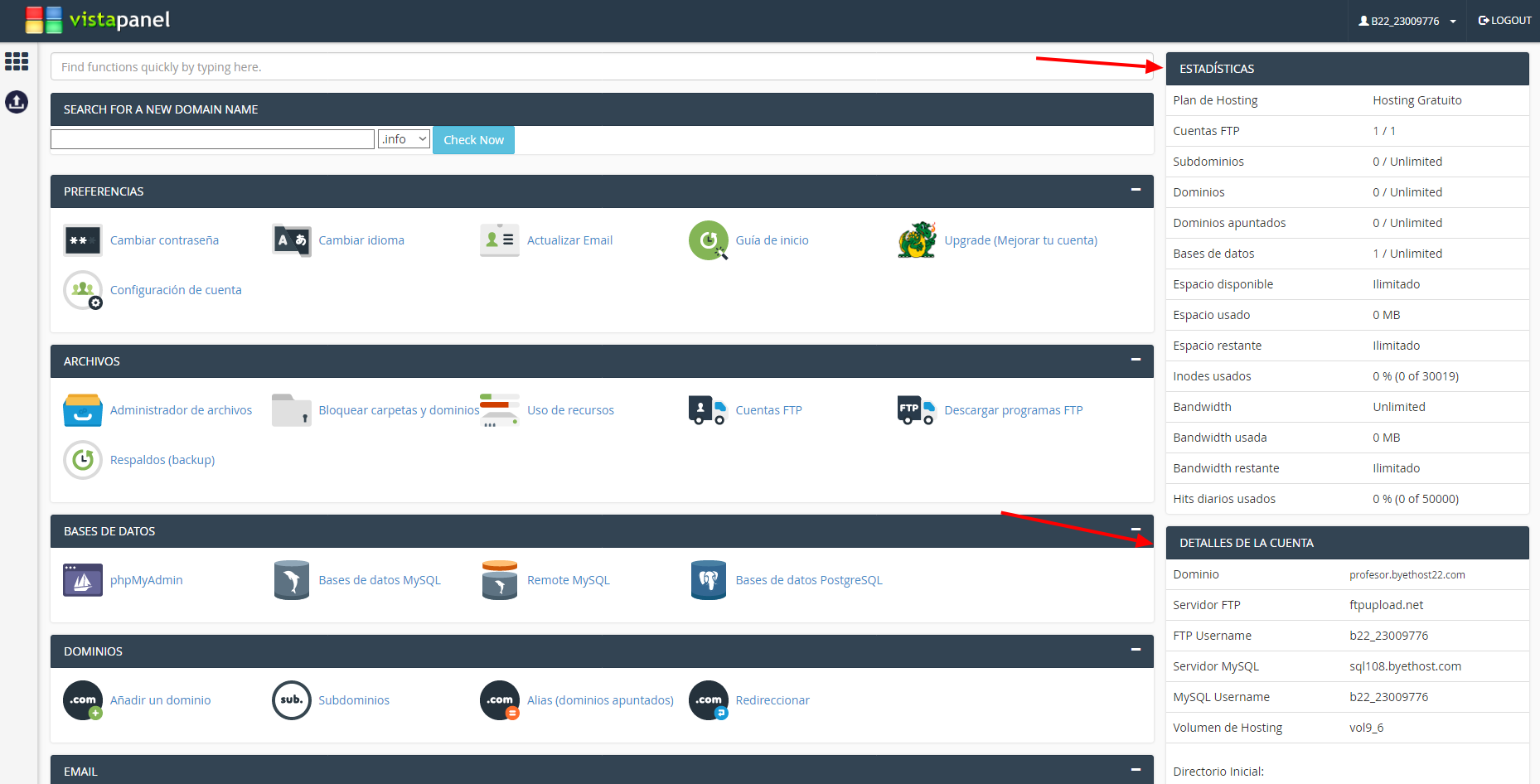 Cpanel de Byethost - IGF - Instituto Galego de Formación