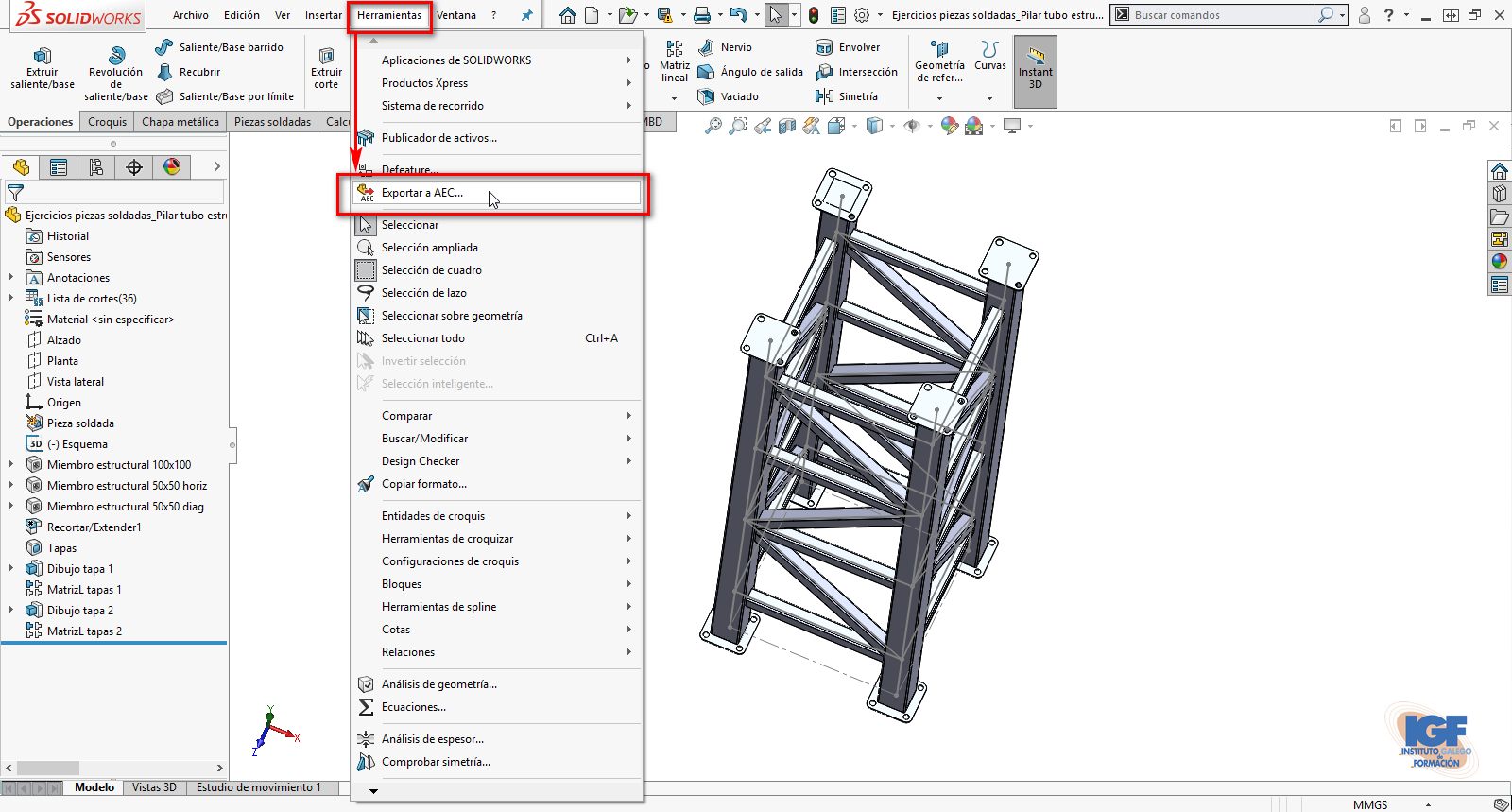 Exportar al formato de familia Revit en SOLIDWORKS 2019 - IGF - Instituto Galego de Formación