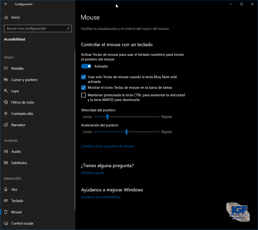 Controlar el ratón con el teclado - IGF - Instituto Galego de Formación