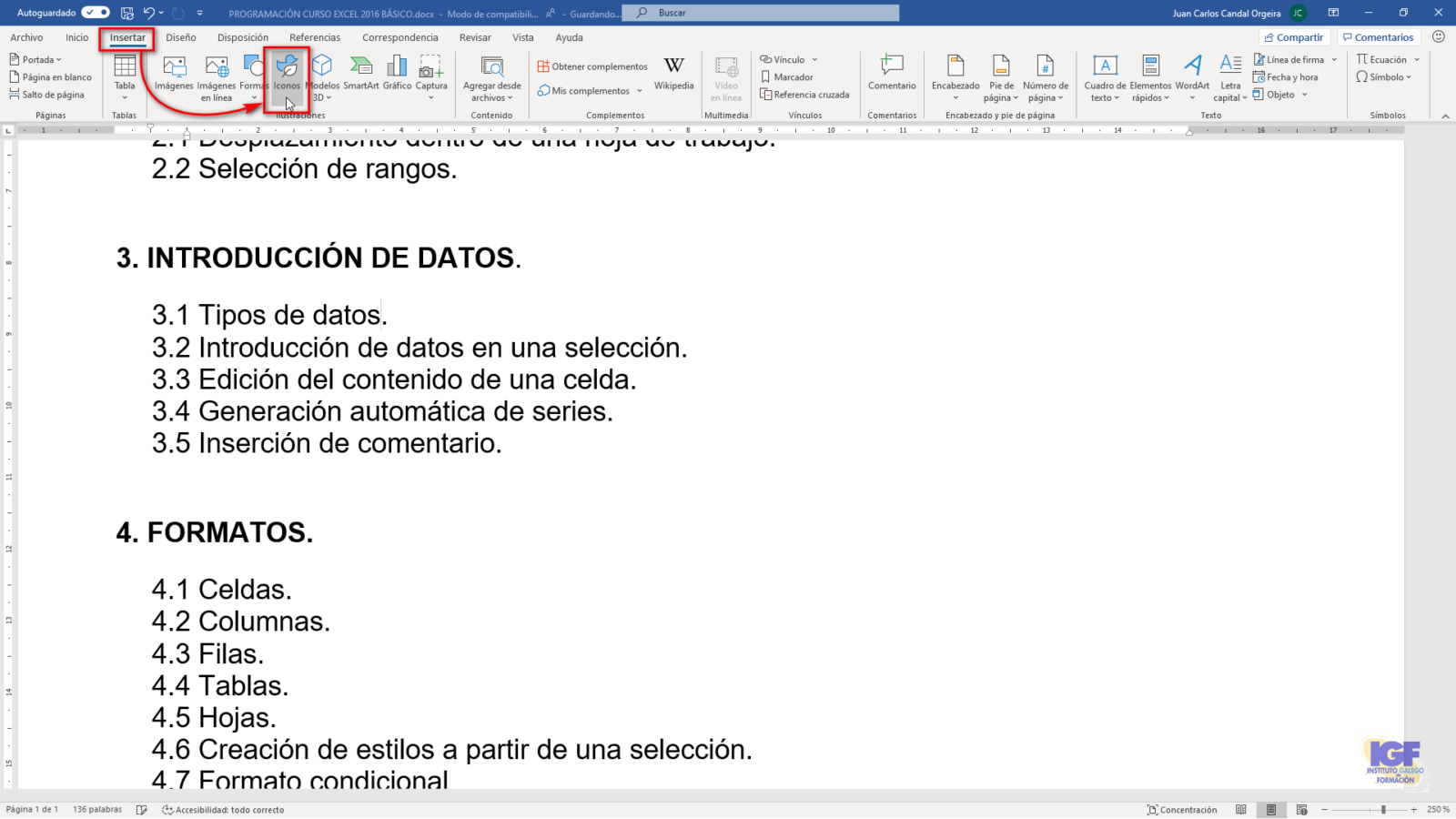 Insertar iconos - IGF - Instituto Galego de Formación