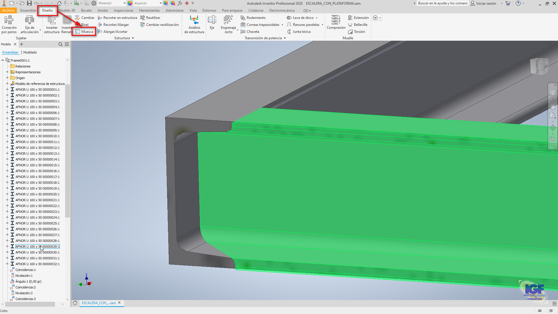 Muesca en Inventor - IGF - Instituto Galego de Formación