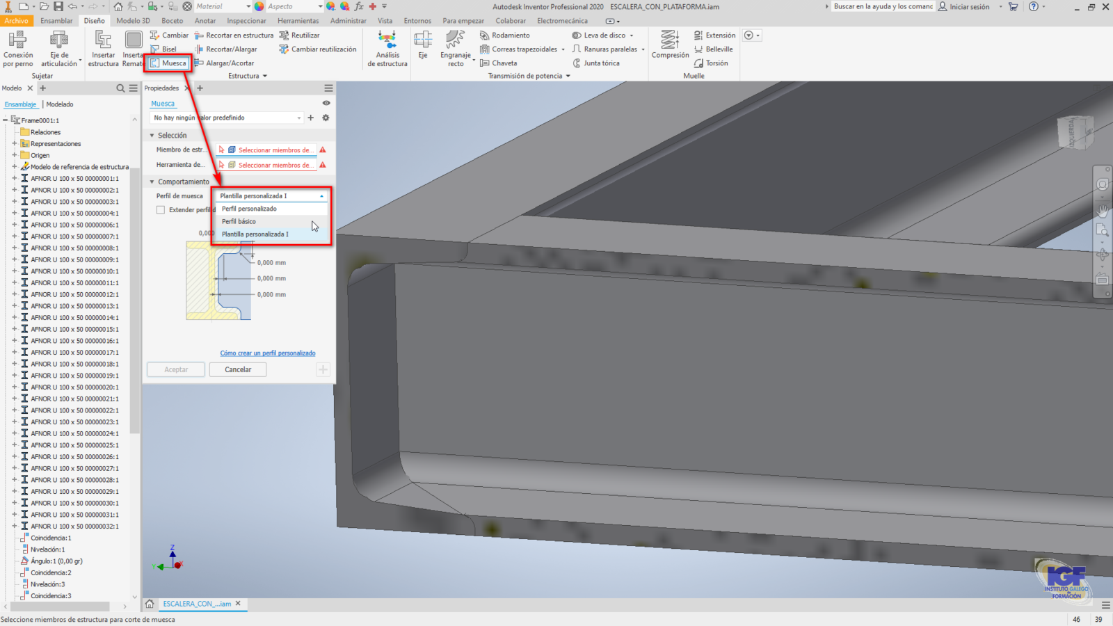 Muesca en Inventor - IGF - Instituto Galego de Formación