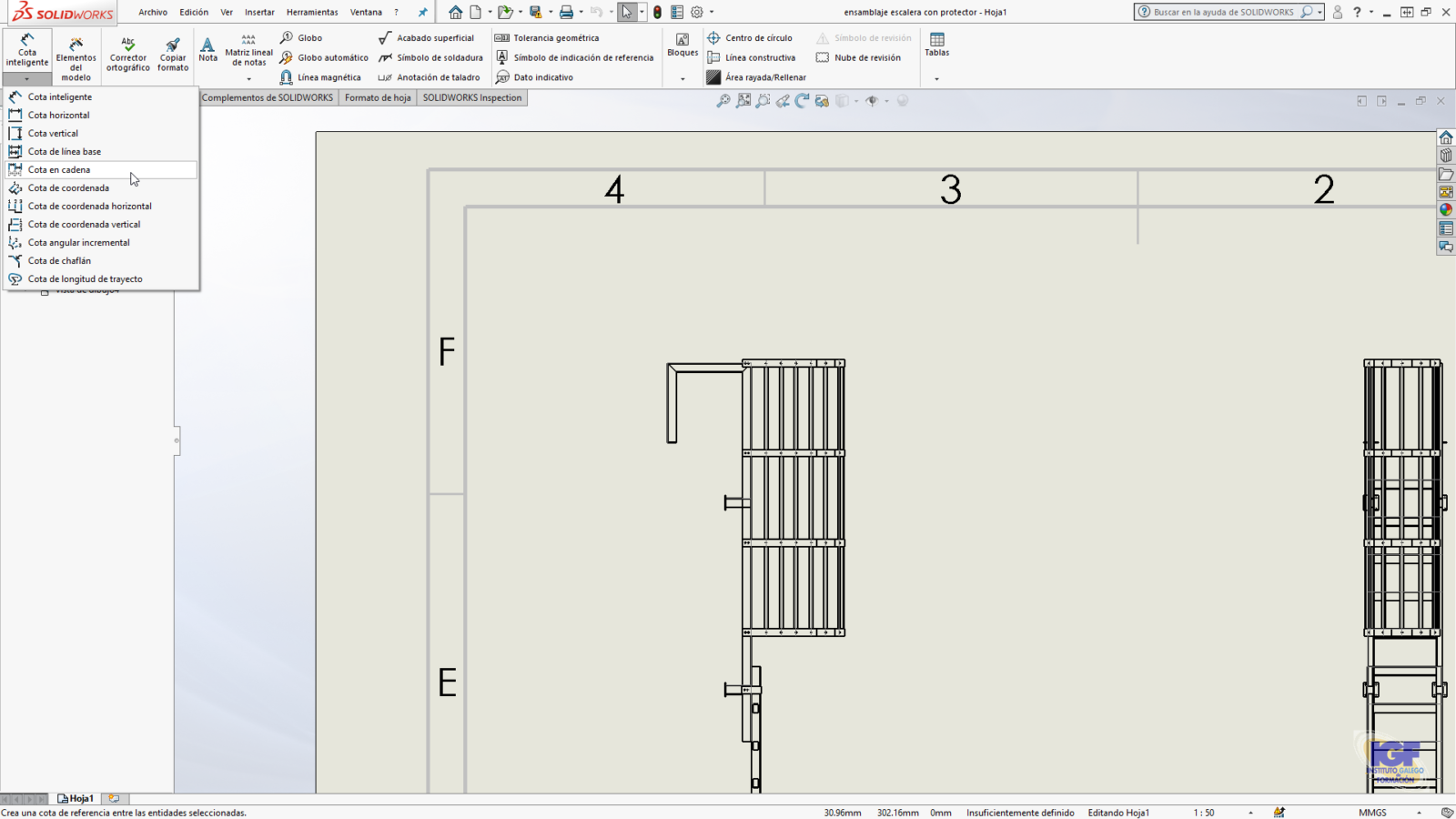 Crear cotas en cadena en SOLIDWORKS - IGF - Instituto Galego de Formación
