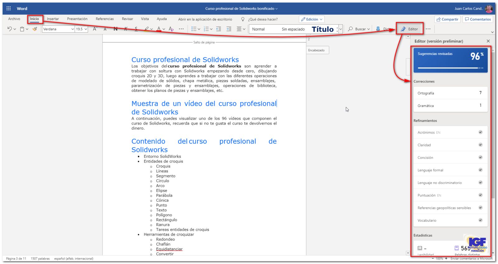 Editor de Word online - IGF - Instituto Galego de Formación