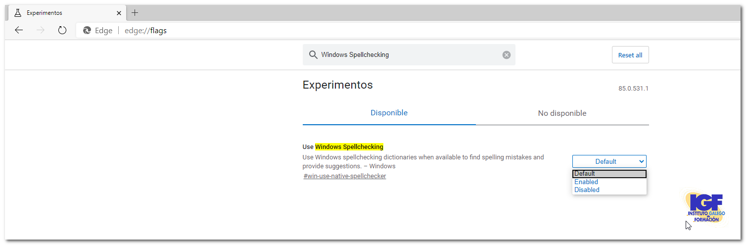Activar Windows SpellChecker en Edge - IGF - Instituto Galego de Formación