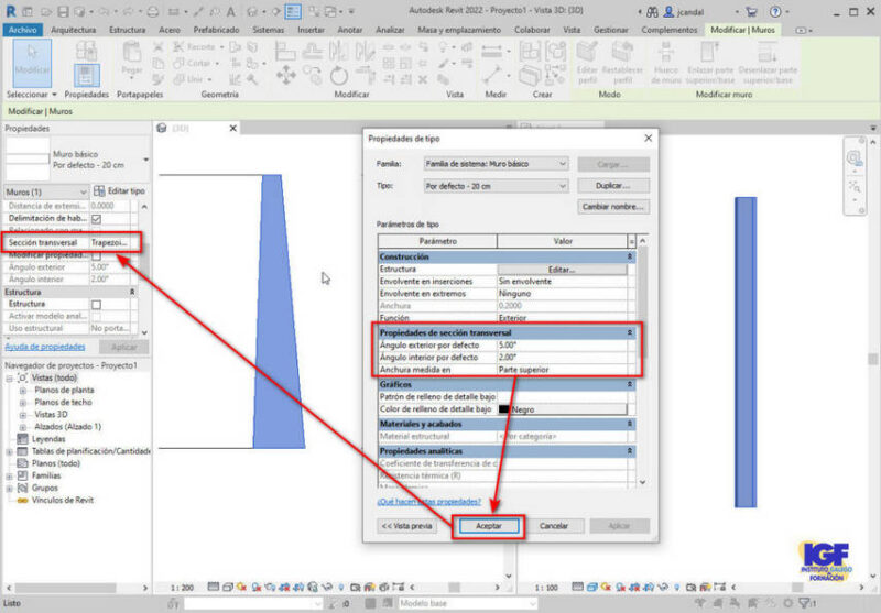 Muros Trapezoidales en Revit 2022 - IGF - Instituto Galego de Formación